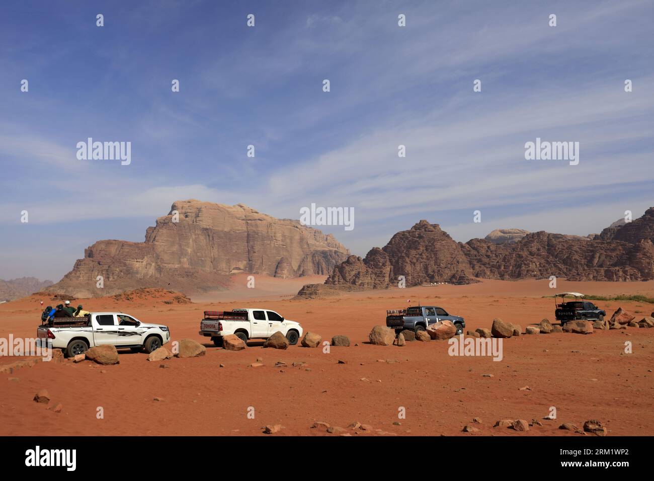 Tourist on a Jeep Tour in Wadi Rum, Unesco World Heritage Site, Jordan ...