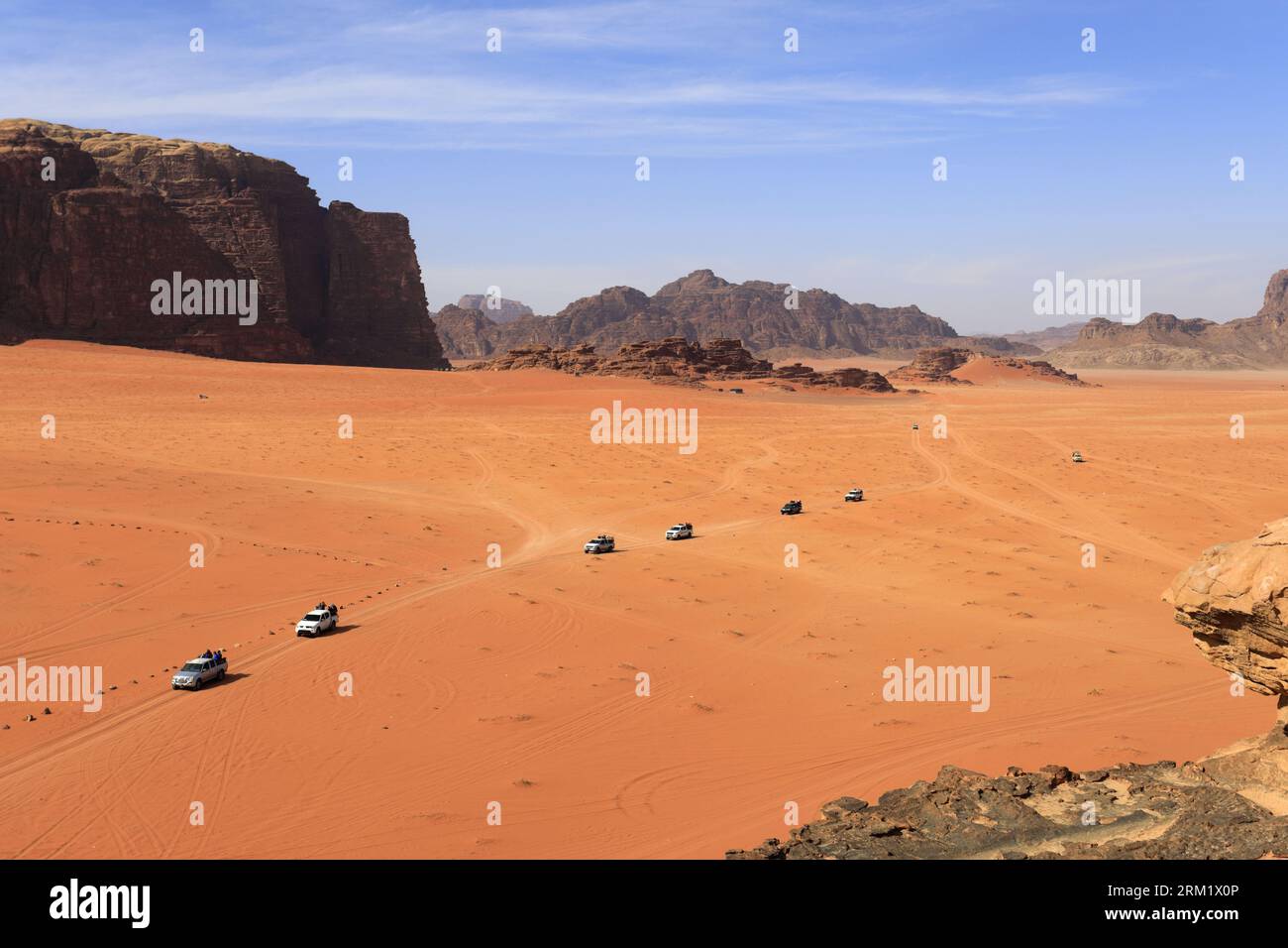 Tourist on a Jeep Tour in Wadi Rum, Unesco World Heritage Site, Jordan ...