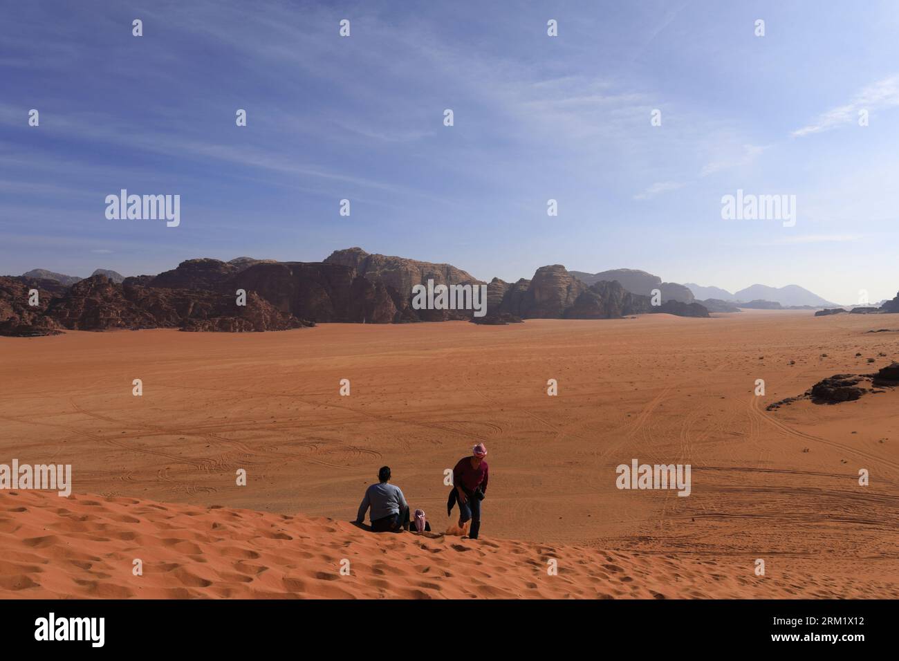 Tourists at Al Ramal Red Sand Dune, Wadi Rum, Unesco World Heritage ...