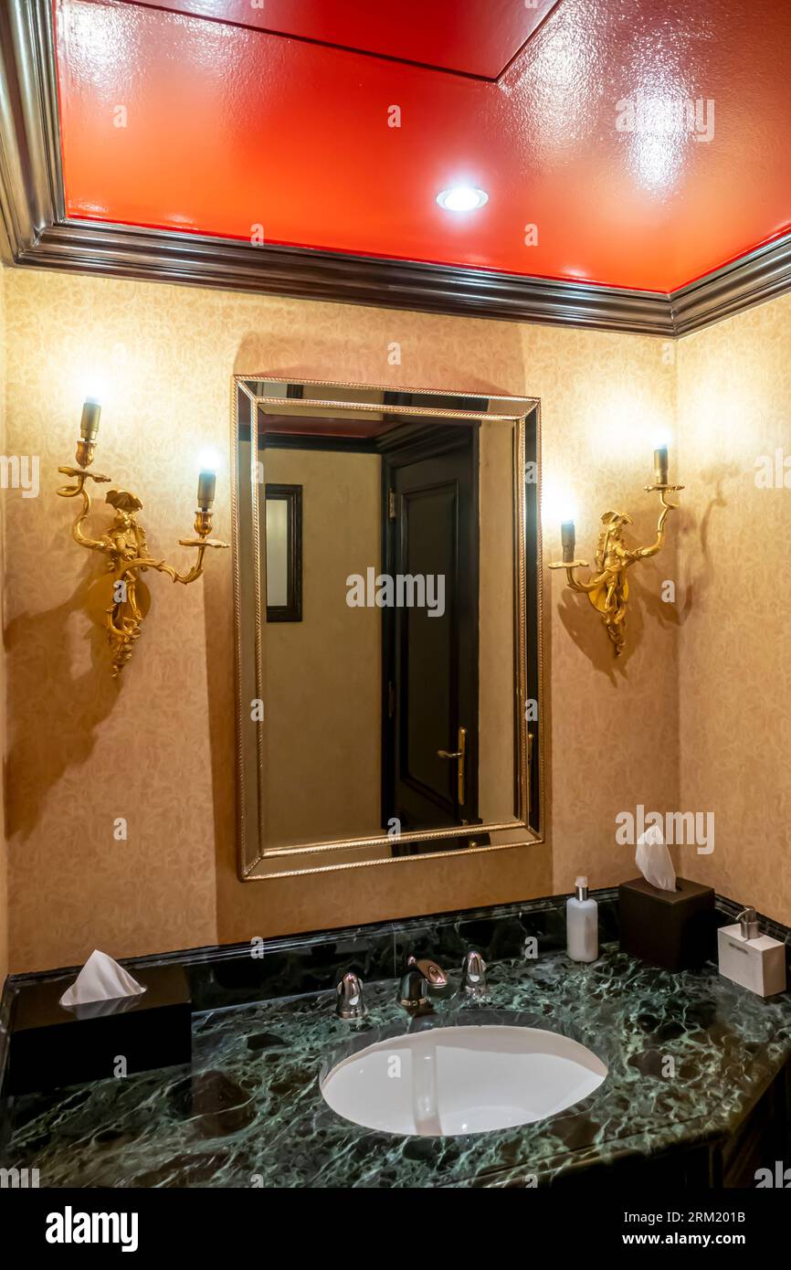 Stylish bathroom interior in The Burlington Club bar Seef Bahrain Stock ...