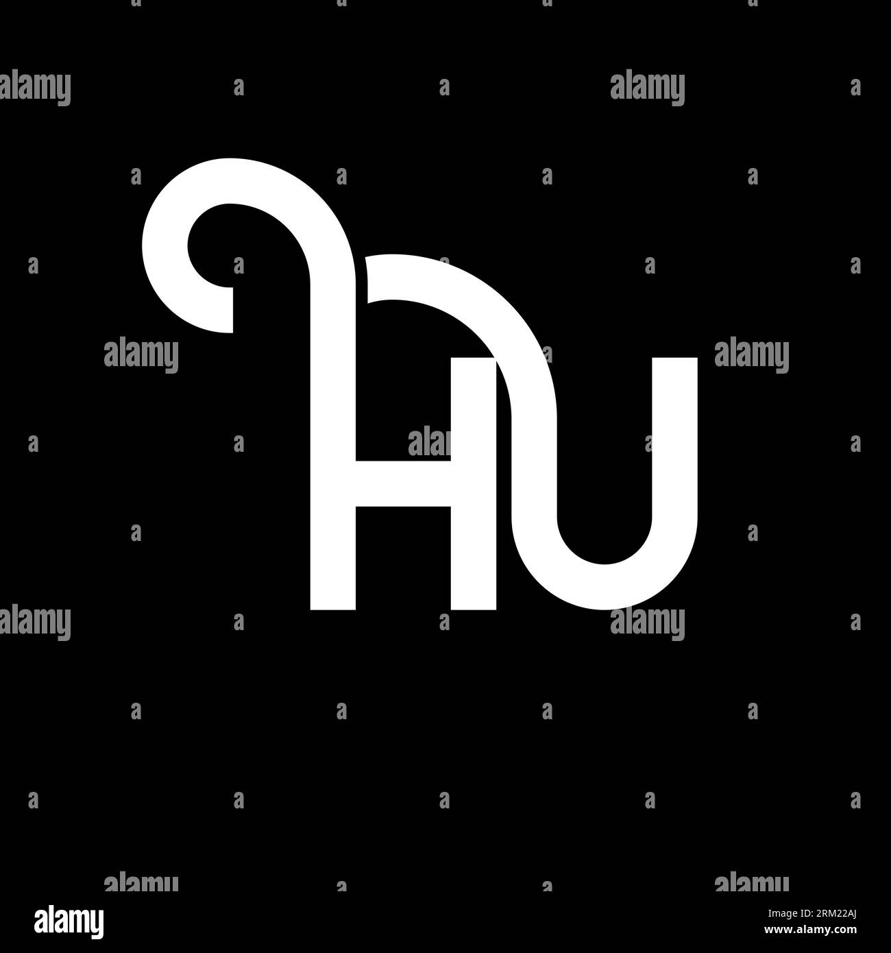 HU letter logo design on black background. HU creative initials letter ...