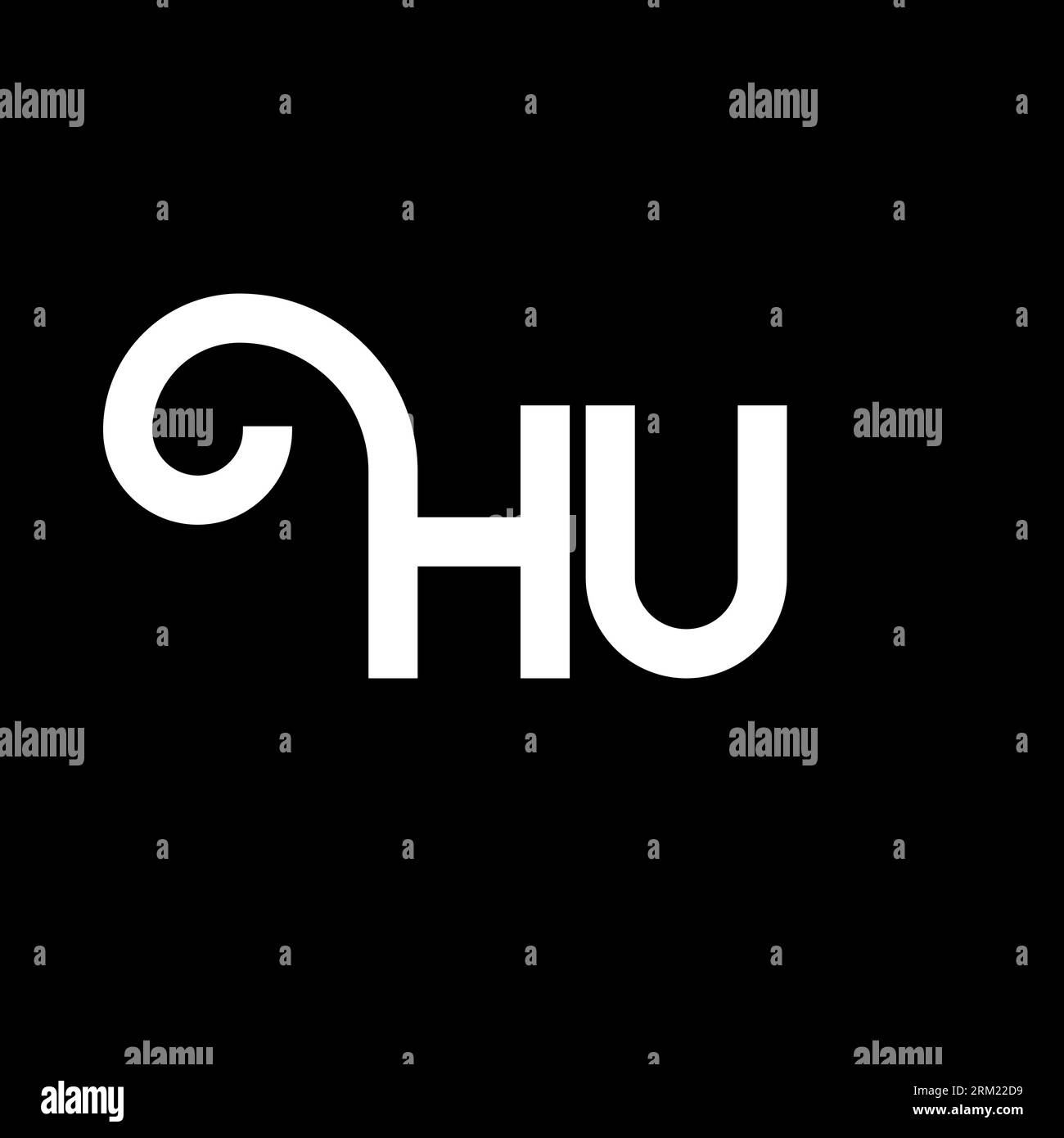 HU letter logo design on black background. HU creative initials letter ...