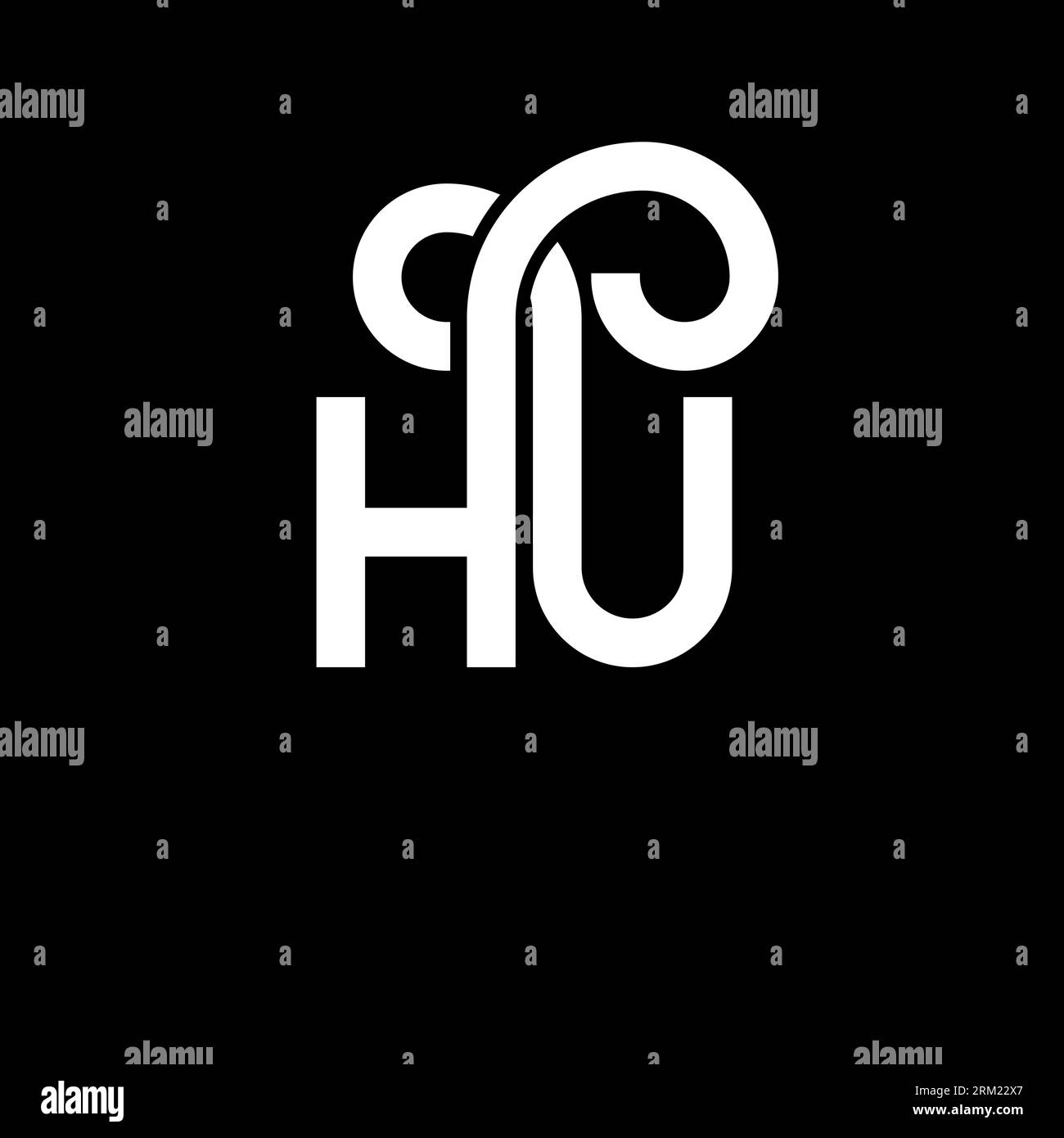 HU letter logo design on black background. HU creative initials letter ...