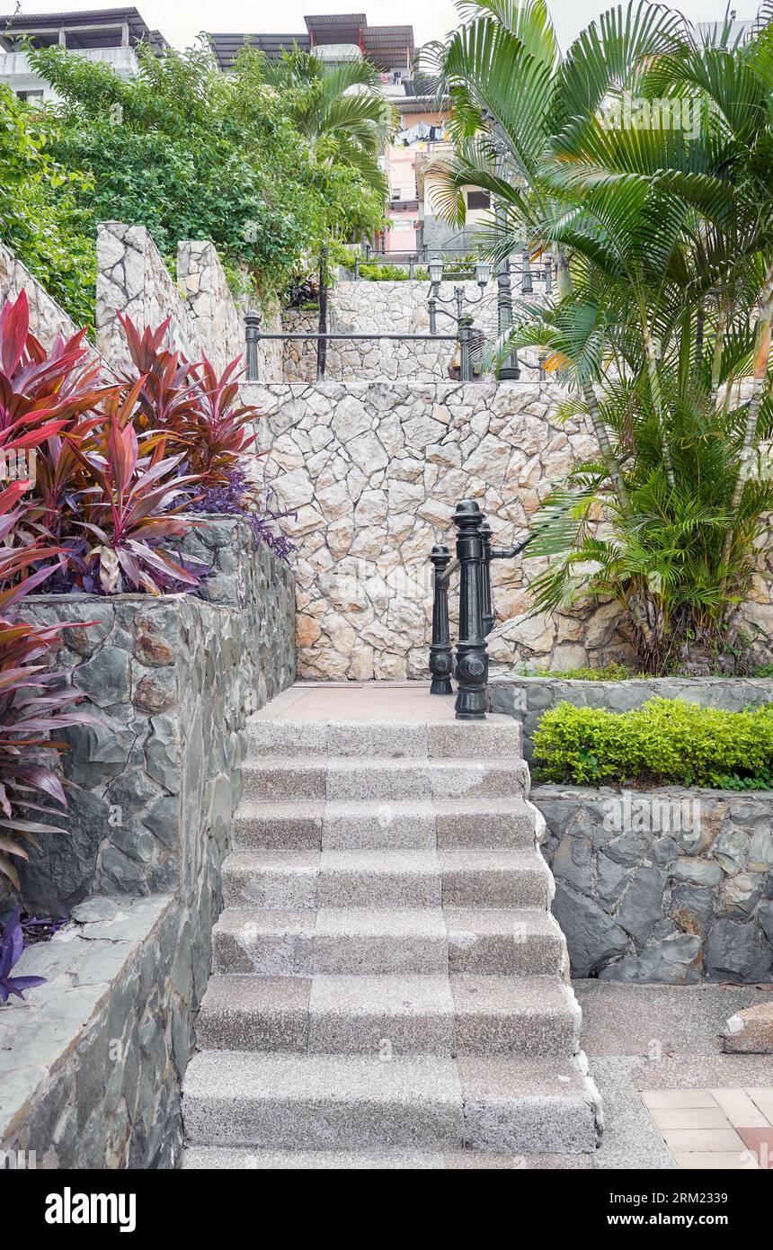Stone wall and stairs in the city of Guayaquil, Ecuador Stock Photo - Alamy