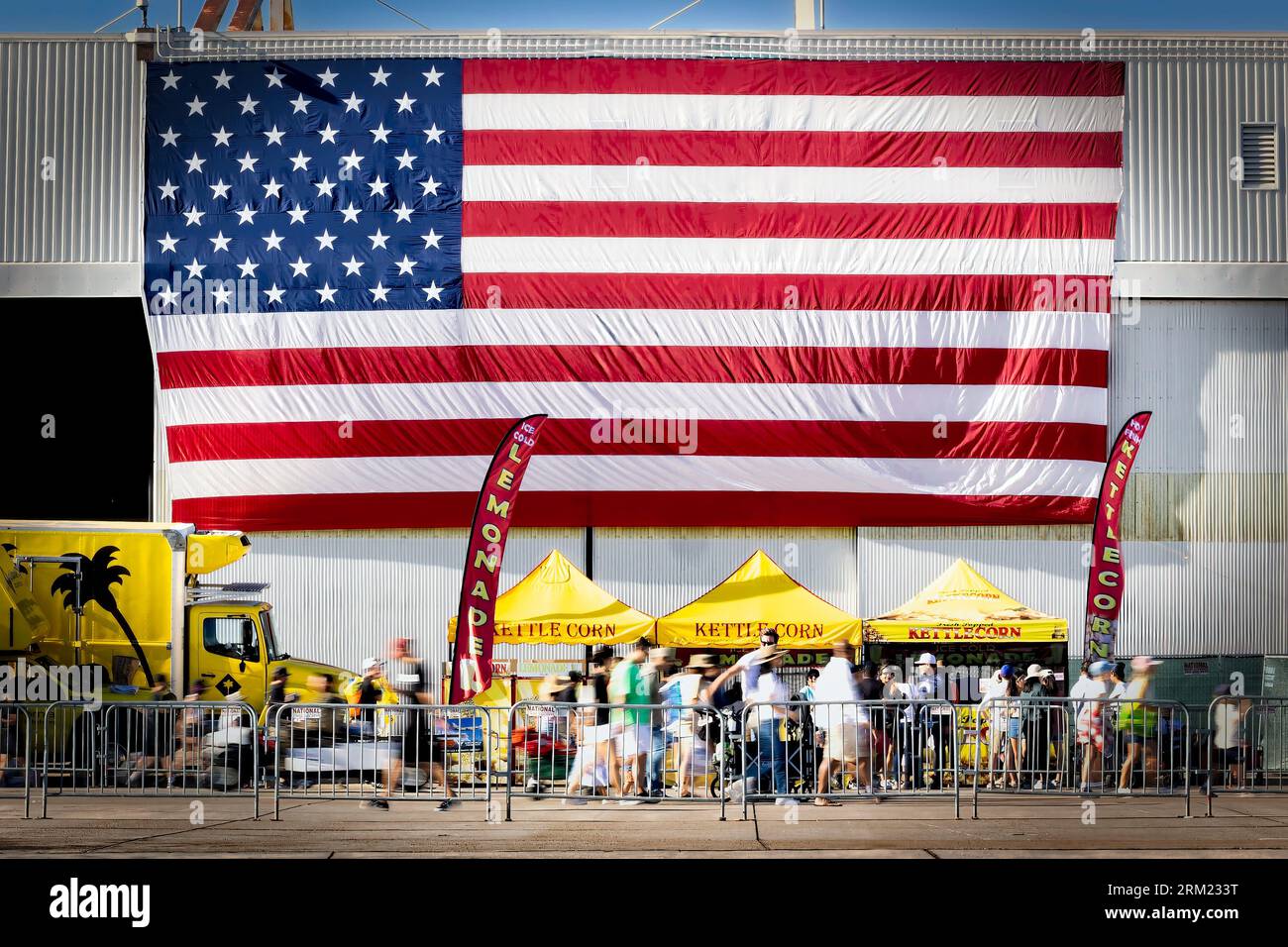 An American flag is suspended from a hanger during the 2022 Miramar ...
