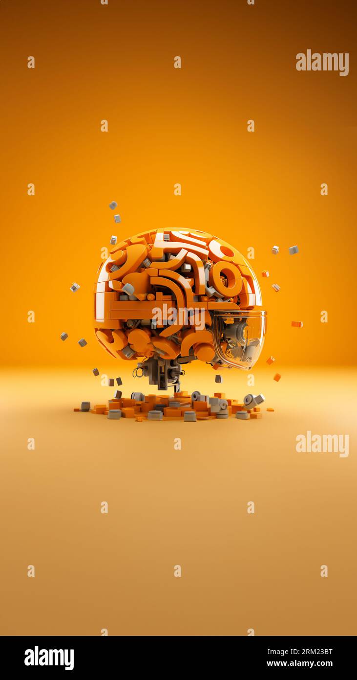 3D Brain made by plastic block with orange color Stock Photo - Alamy