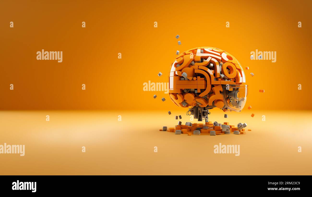 3D Brain made by plastic block with orange color Stock Photo - Alamy