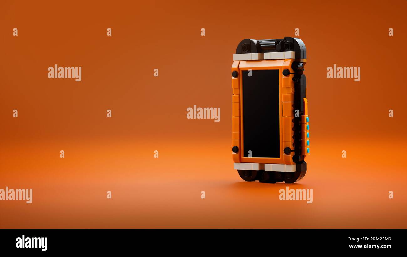 3D Smart phone made of plastic block toys with orange color Stock Photo ...
