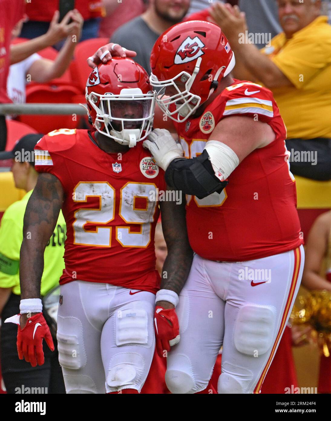 Kansas City Chiefs running back La'Mical Perine (29) celebrates after ...