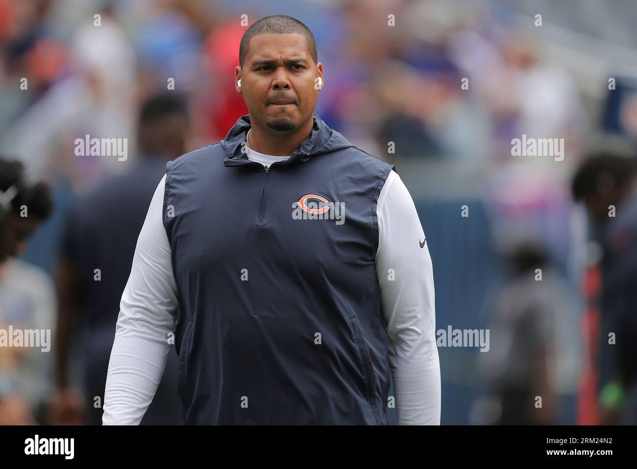 Chicago Bears general manager Ryan Poles during warmups before an NFL ...