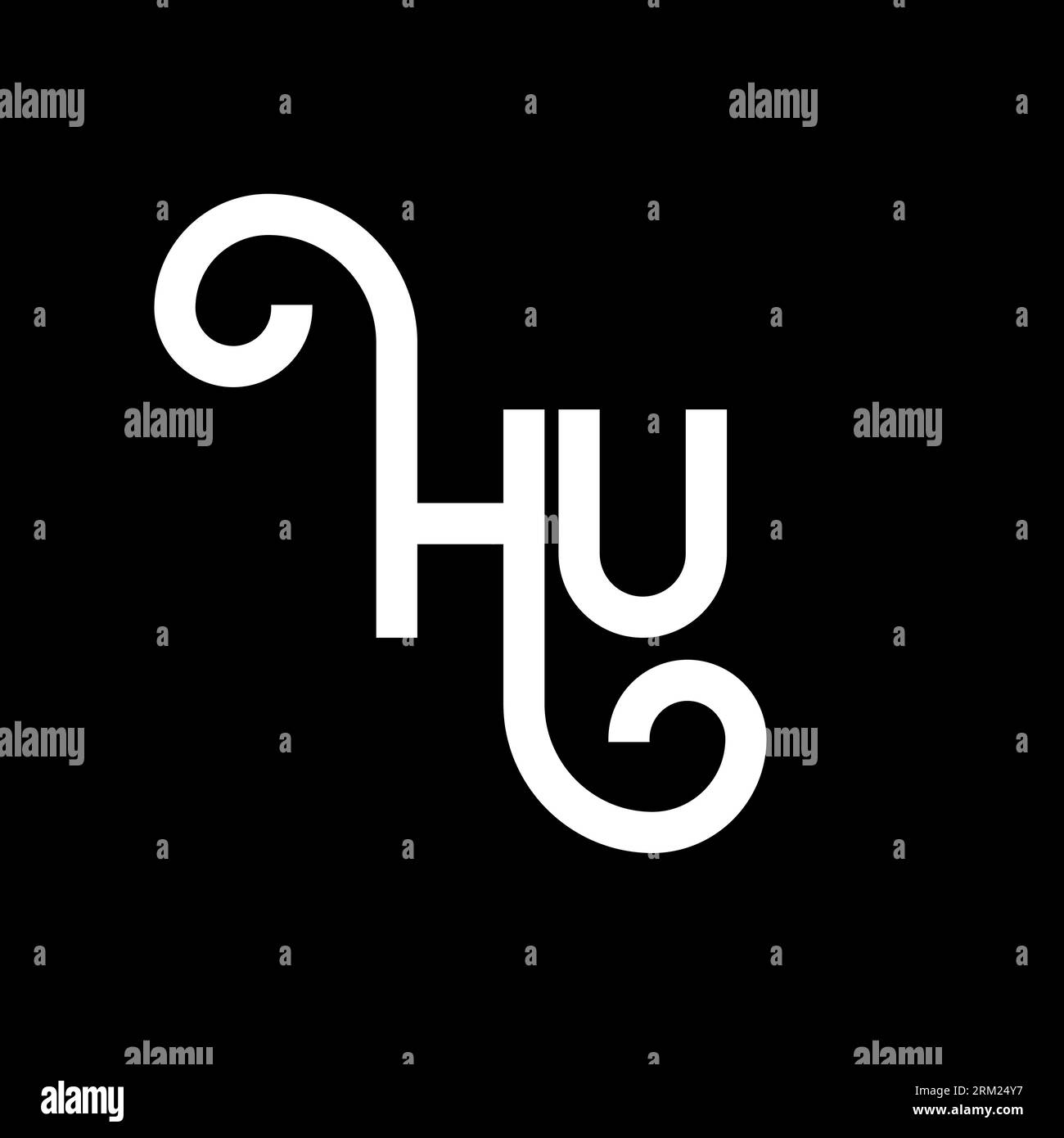 HU letter logo design on black background. HU creative initials letter ...