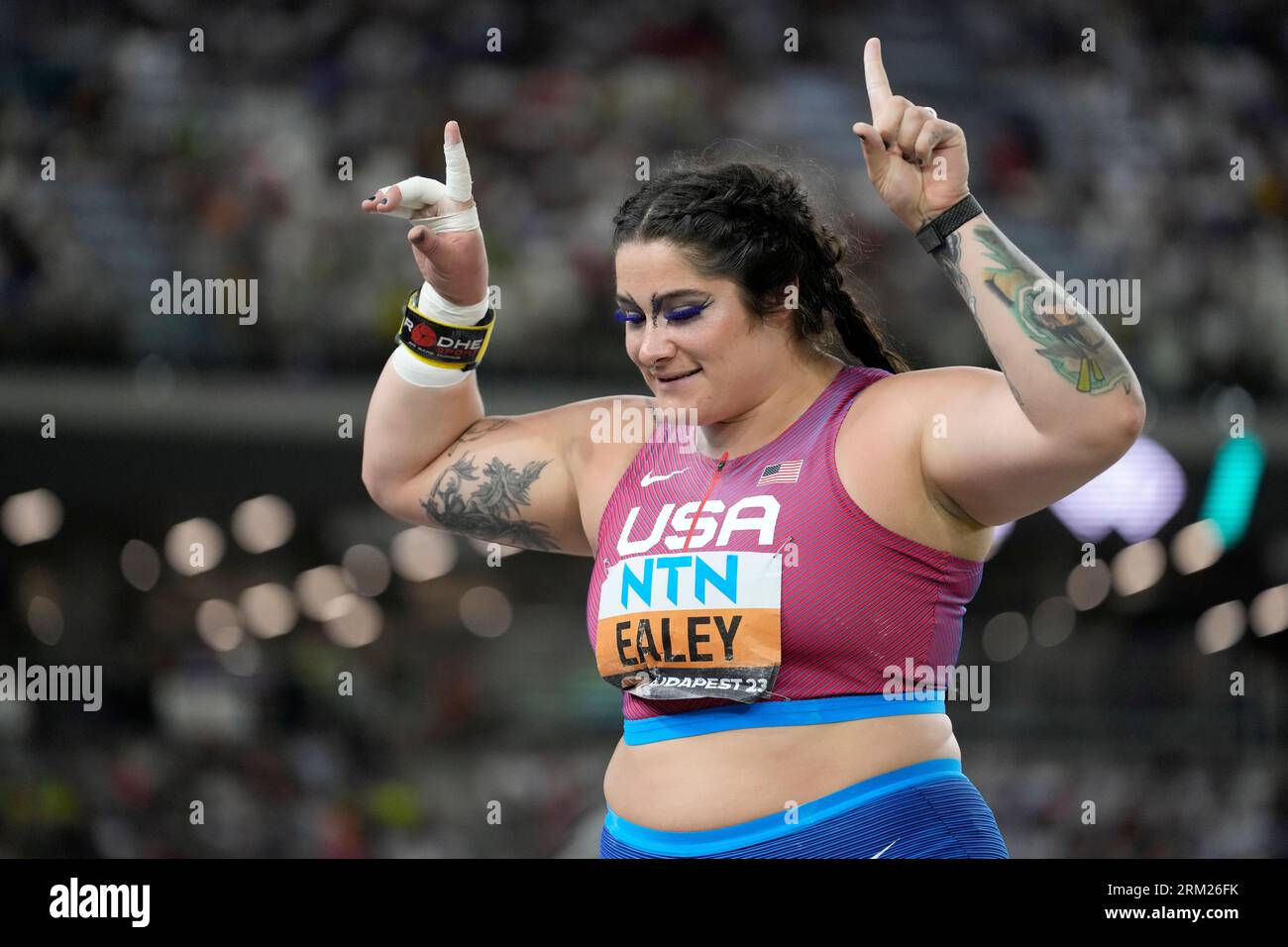 Chase Ealey, of the United States, reacts after an attempt in the Women ...
