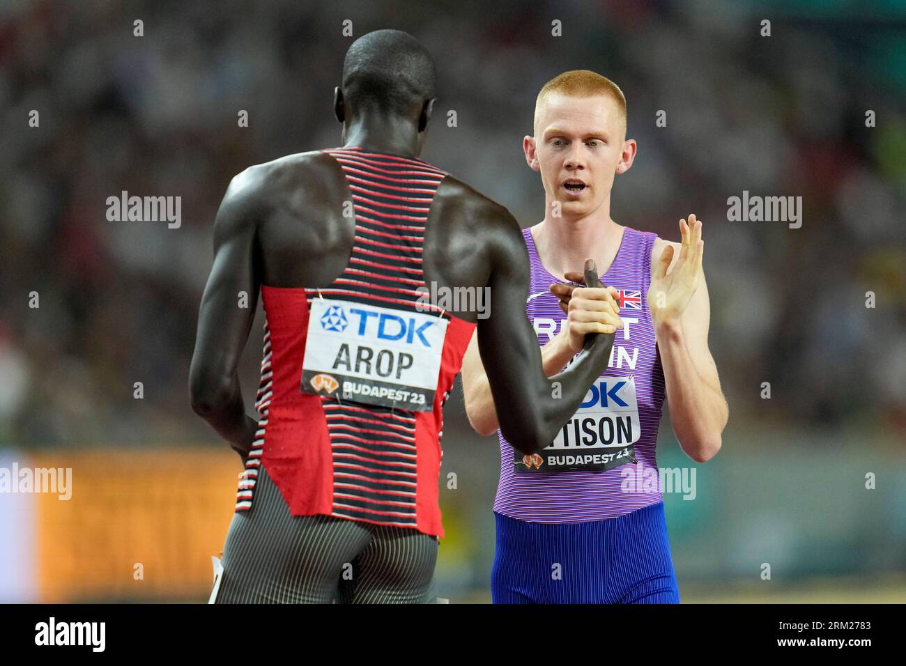 Gold medalist Marco Arop, of Canada, and bronze medalist Ben Pattison ...