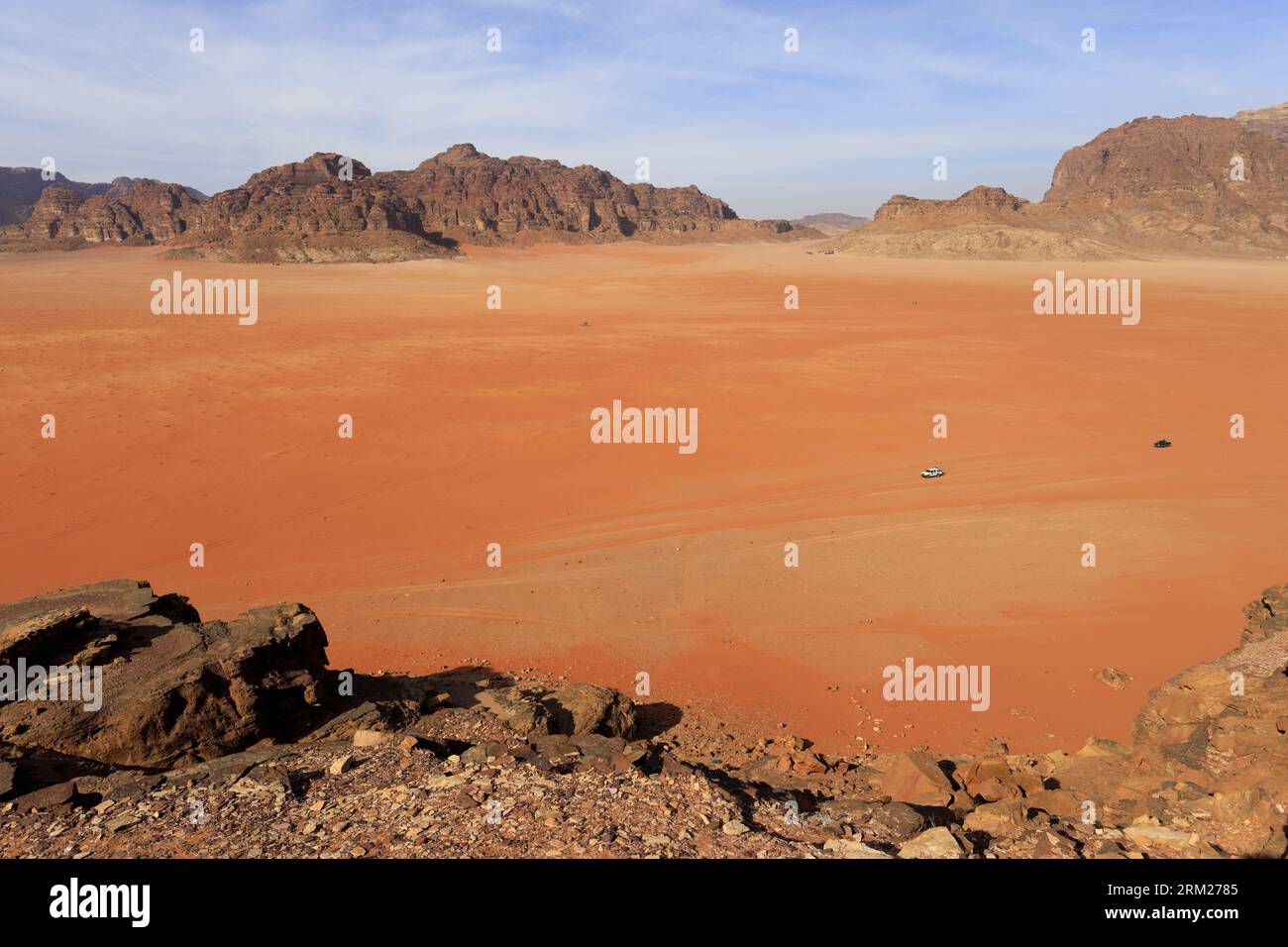 Overview of the desert at Wadi Rum, Unesco World Heritage Site, Jordan ...