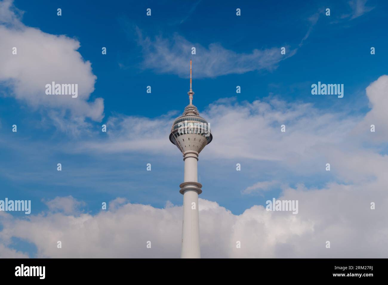 View of Endem TV Tower against the blue sky with white clouds Stock ...