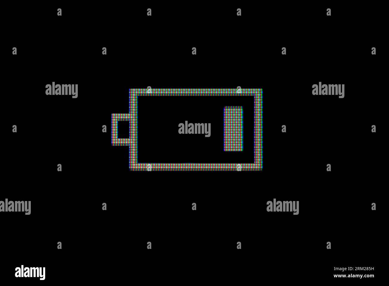 Smartphone battery level indicator with one bar - low level: close up ...
