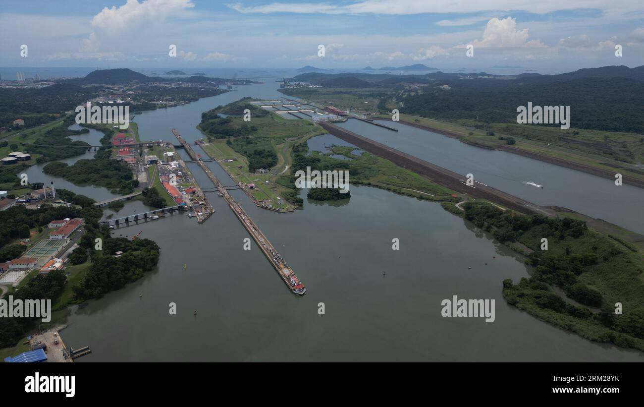 Panama Stadt, Panama. 26th Aug, 2023. View of the Miraflores Locks (l ...