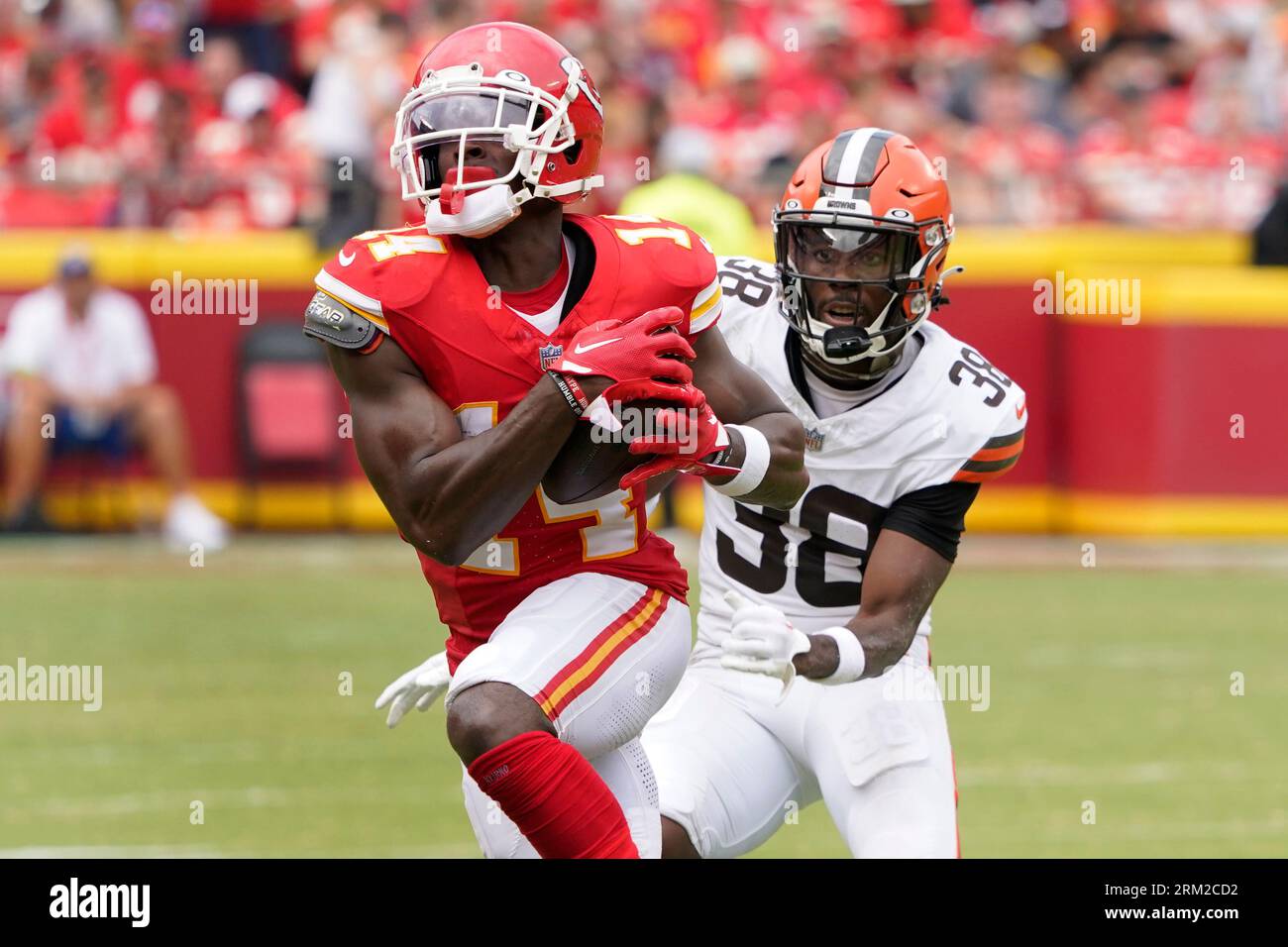 Kansas City Chiefs wide receiver Cornell Powell (14) catches a pass as ...