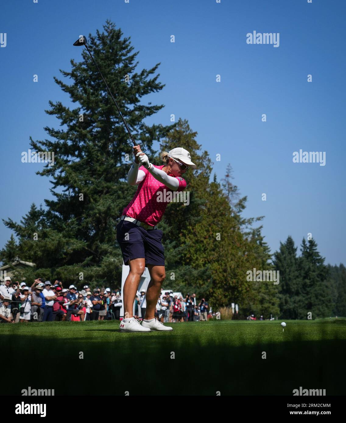 Vancouver, Canada. 26th Aug, 2023. Alena Sharp, of Canada, hits her tee ...