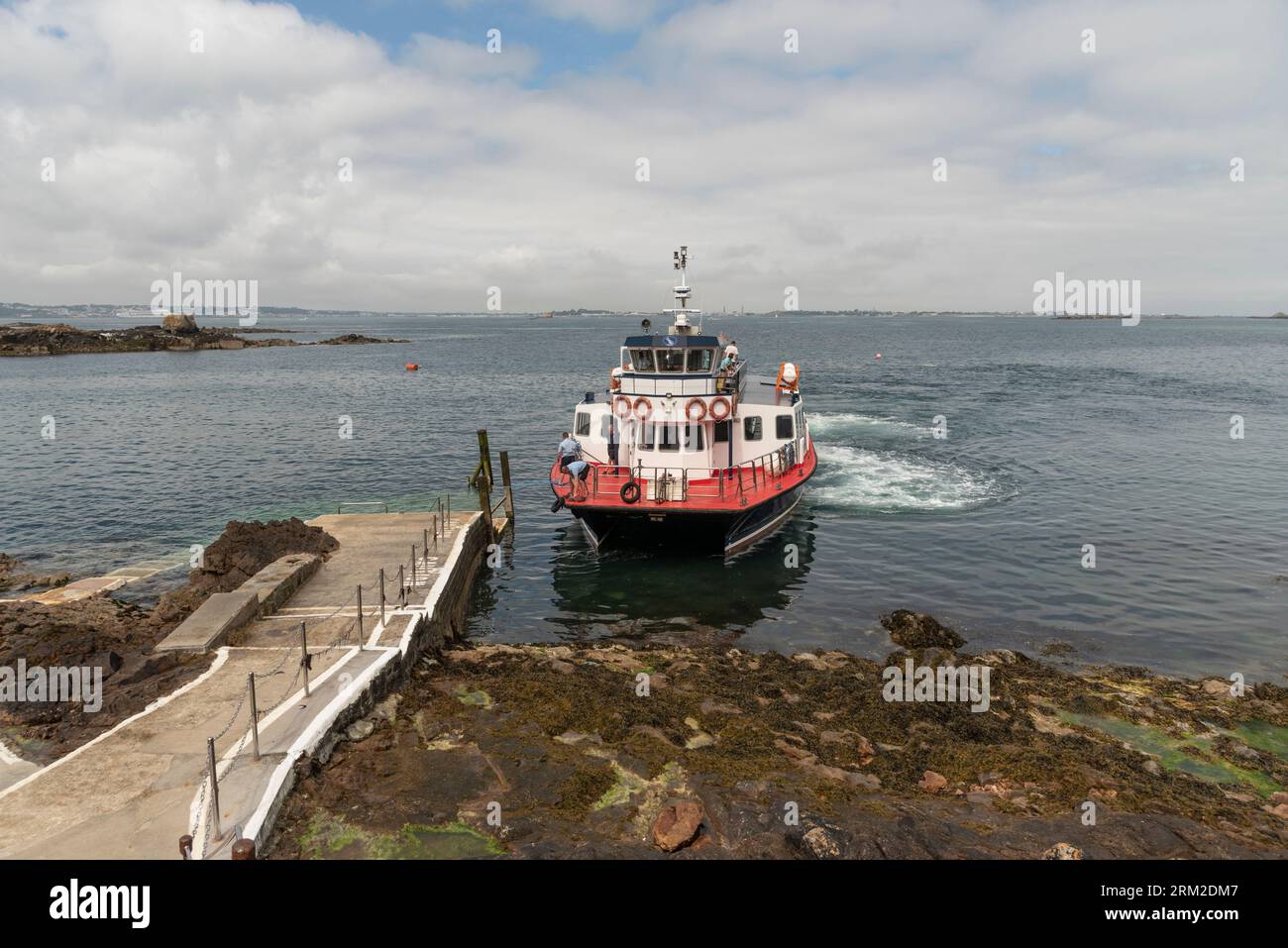 Herm, Channel Islands, UK. June 2023. Passenger ferry departing from ...