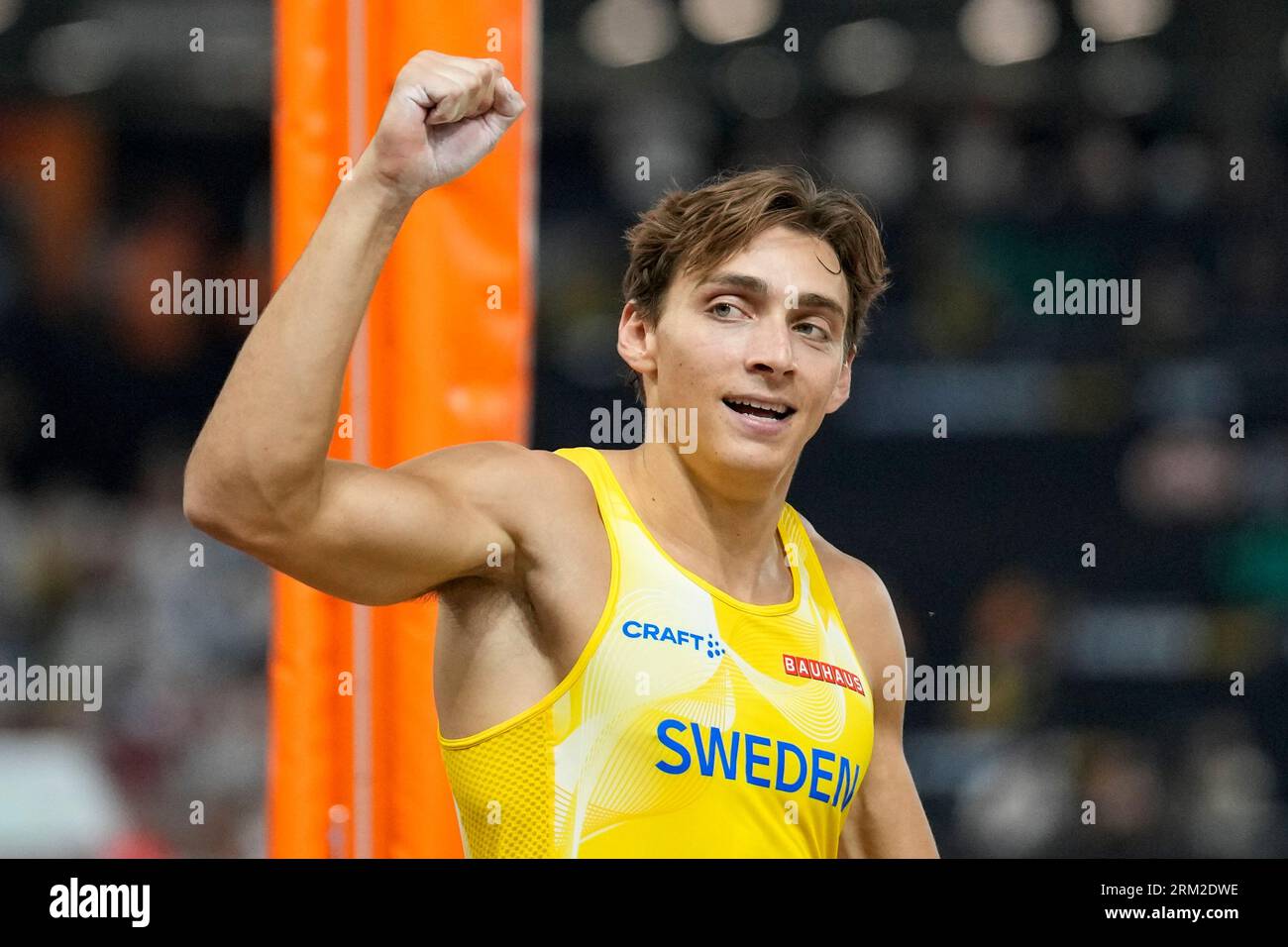 Armand Duplantis, of Sweden, celebrates after winning the Men's pole ...