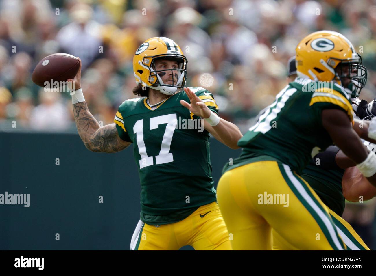 Green Bay Packers quarterback Alex McGough (17) throws a pass in the ...