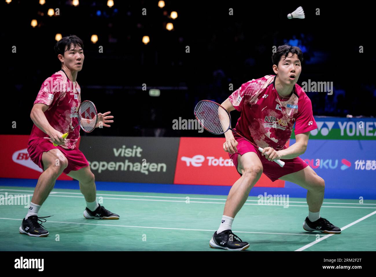South Korea's Kang Min-hyuk and Seo Seung-jae in action in their men's semi final men's doubles ...