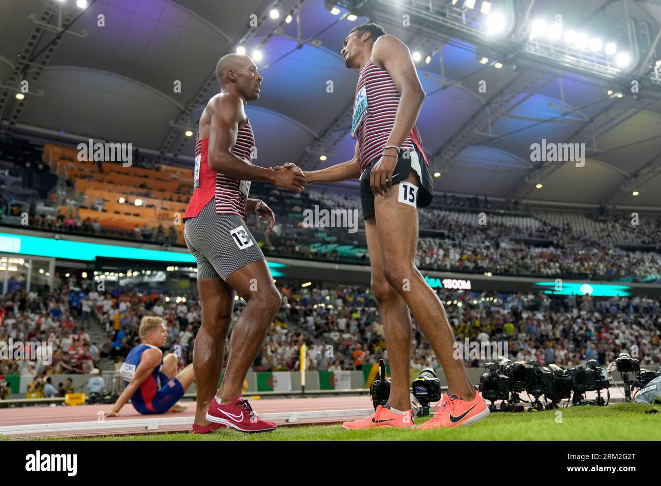 Pierce Lepage, of Canada, left, and Damian Warner, also of Canada ...