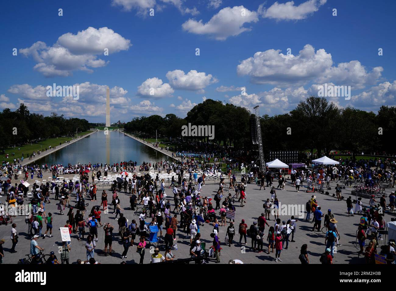 The Washington Monument is seen in the background after speakers ...
