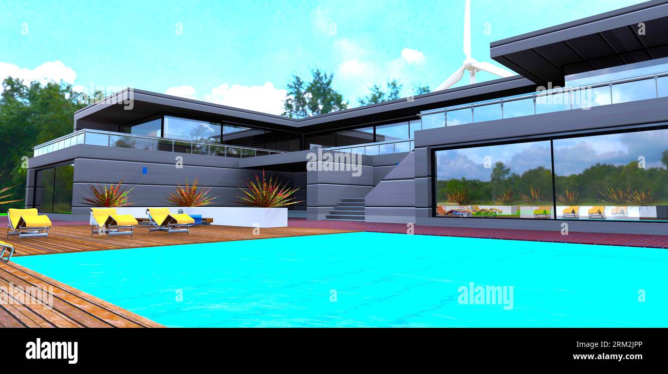 Newly built country mansion with own wind turbine for the autonomous ...
