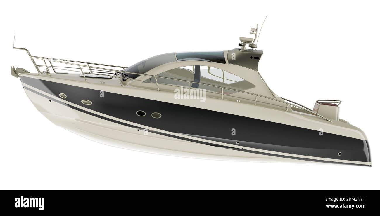 Motorboat, speed boat or powerboat side view. 3D rendering isolated on ...