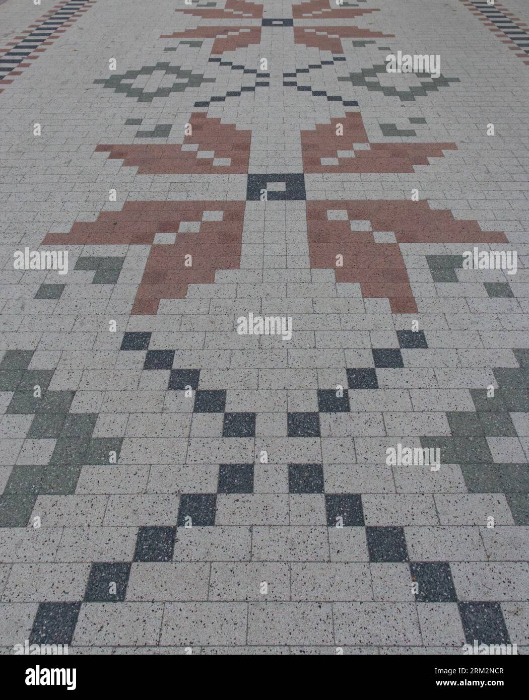 Traditional pattern from Moldova on a pavement in Chisinau city center ...