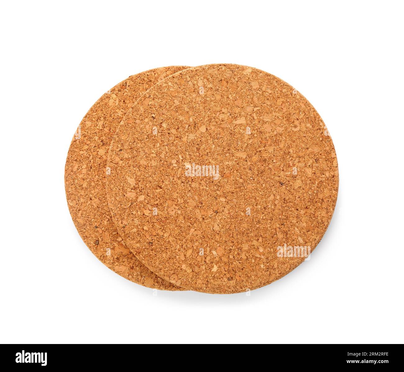 Round cork table coasters on white background Stock Photo - Alamy