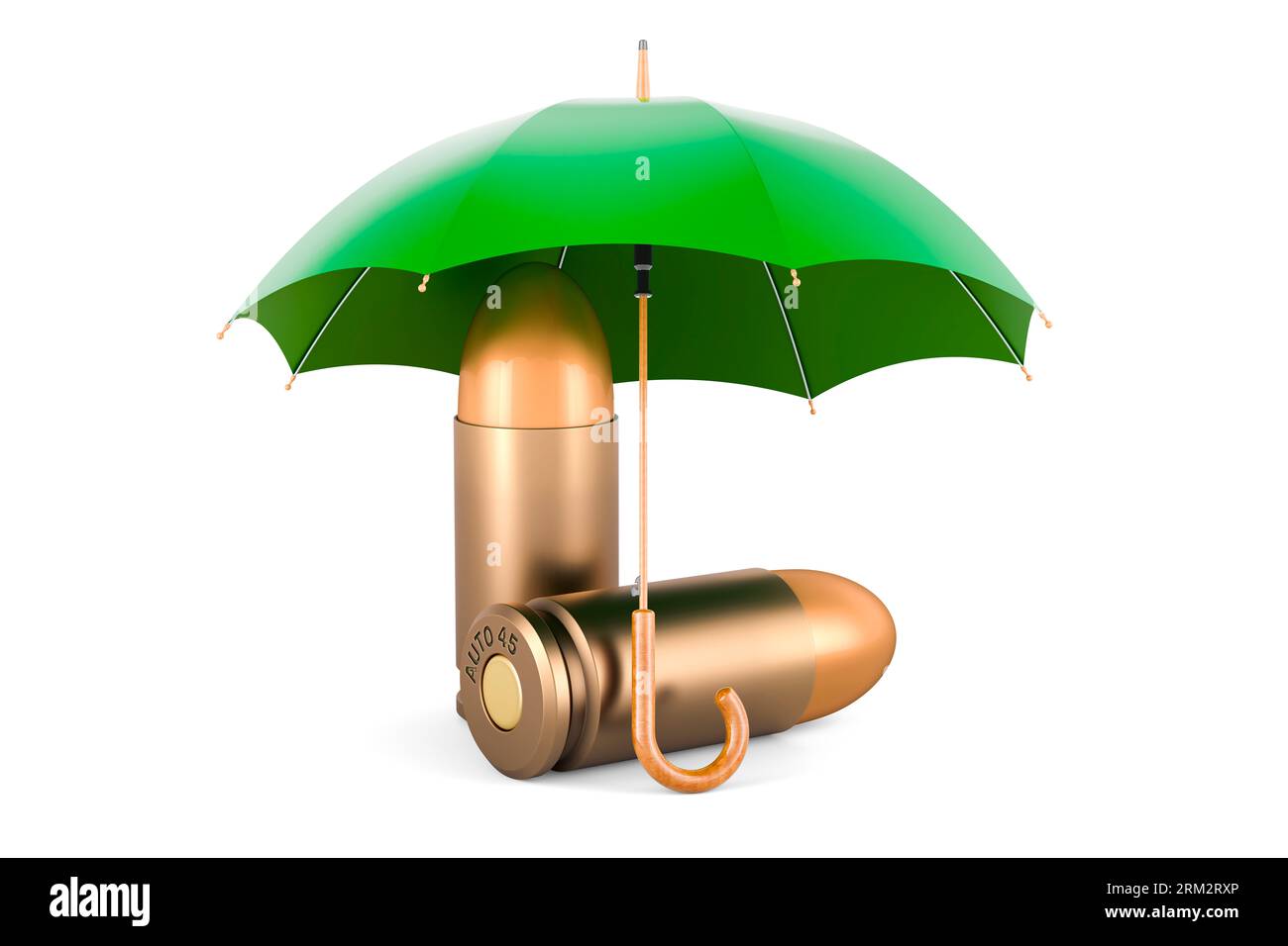 Pistol bullets under umbrella, 3D rendering isolated on white ...