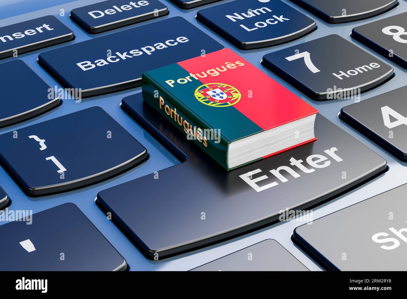 Portuguese language textbook on laptop keyboard. Online courses of ... Portuguese language textbook on laptop keyboard. Online courses of ...