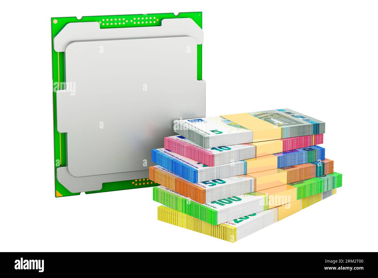 CPU with euro packs. 3D rendering isolated on white background Stock ...