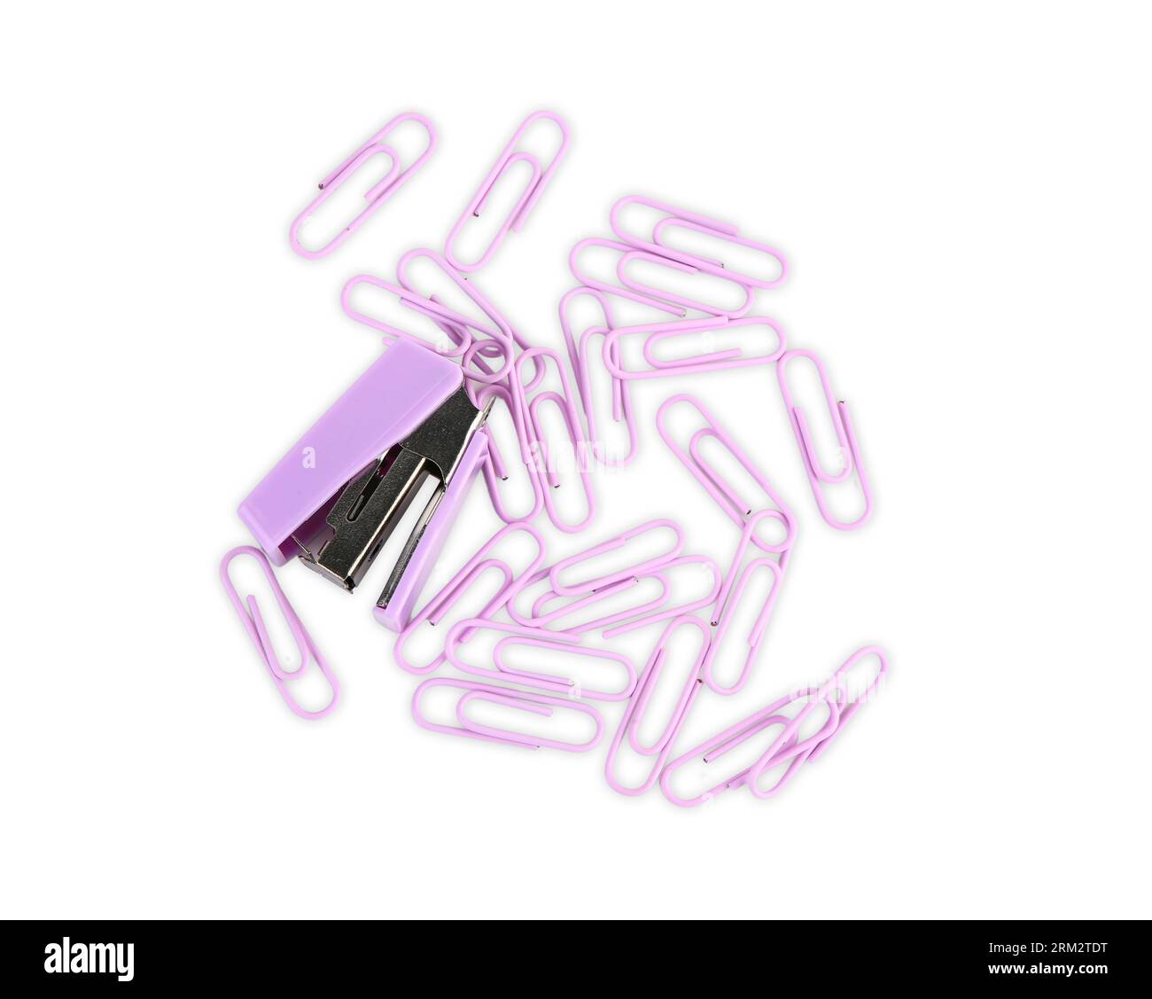 Colorful paper clips and stapler on white background Stock Photo - Alamy