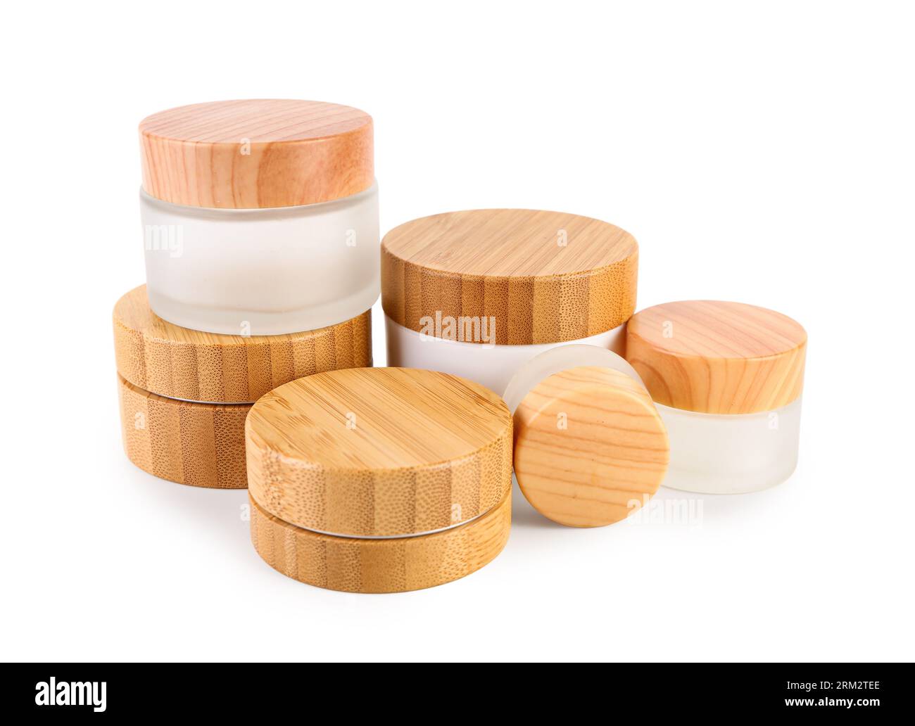 Set of different cosmetic jars on white background Stock Photo - Alamy