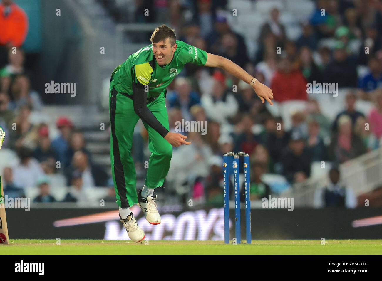 London, UK. 26th Aug, 2023. Southern Brave's Craig Overton bowling as ...