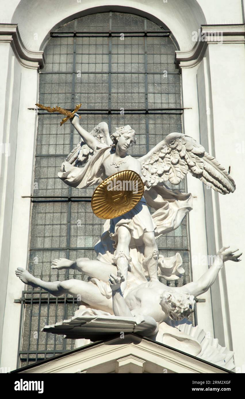 The composition of sculptures as an exterior of 19th century church in ...