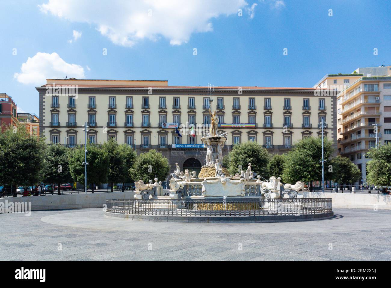 Naples,Italy, A landscape with Fontana del Nettuno at Piazza Municipio in Naples Stock Photo - Alamy