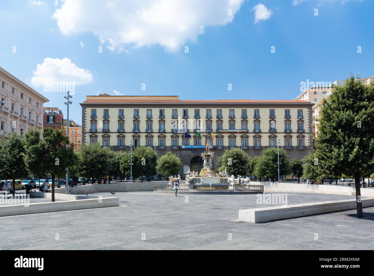 Naples,Italy, A landscape with Fontana del Nettuno at Piazza Municipio in Naples Stock Photo - Alamy