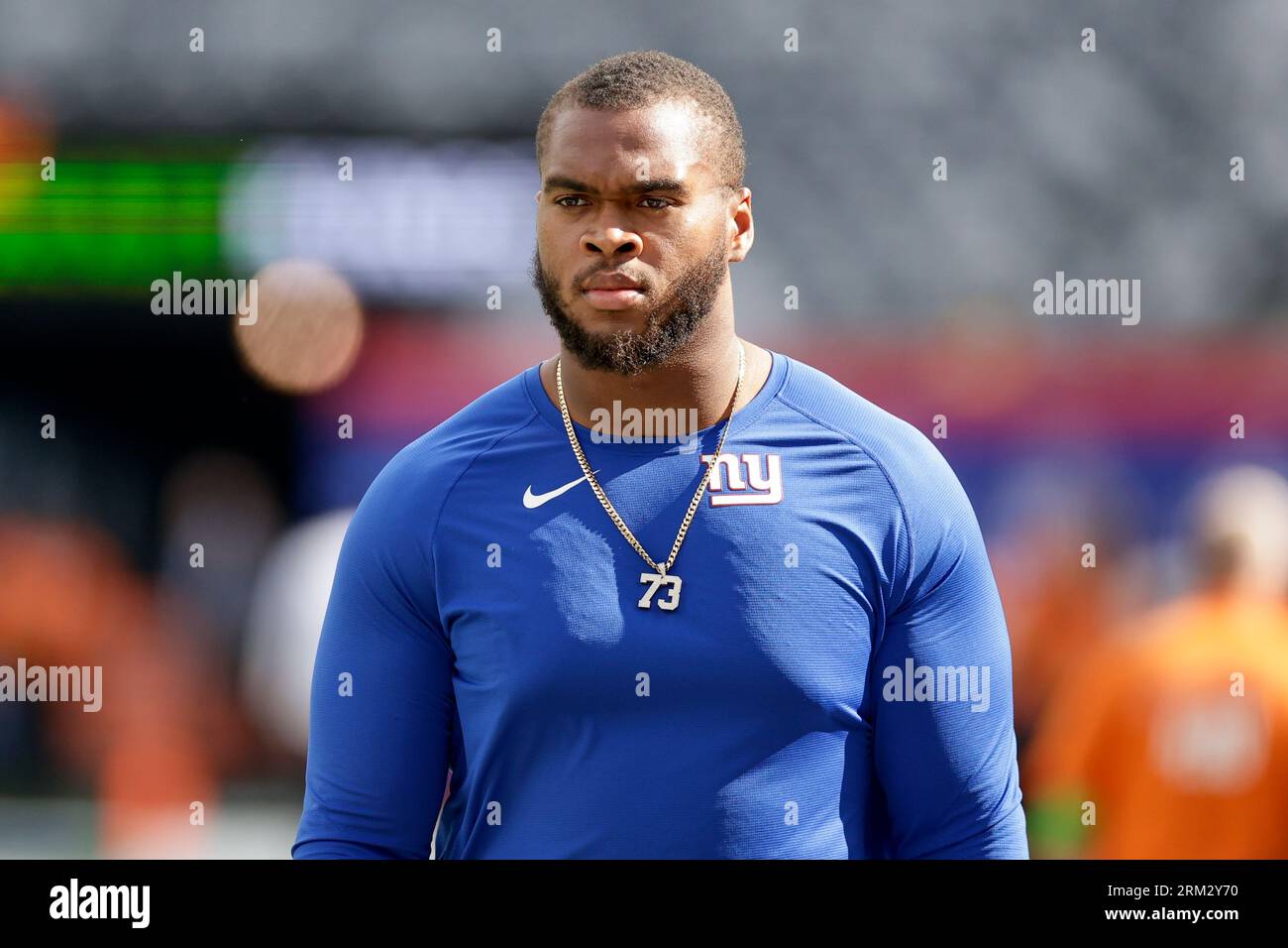 New York Giants offensive tackle Evan Neal practices before an NFL ...