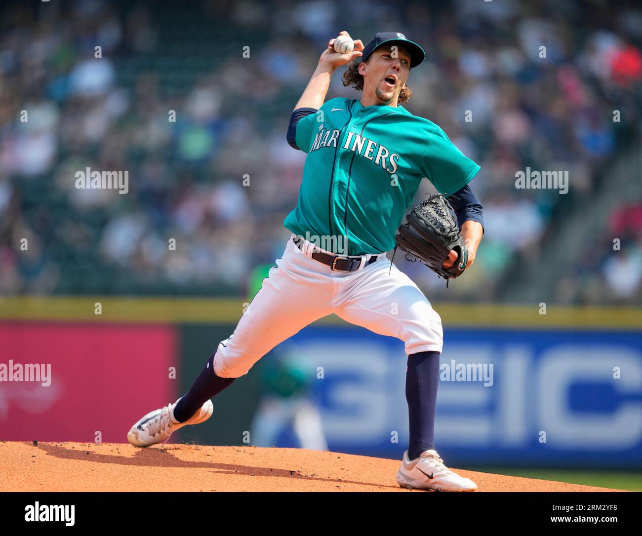Seattle Mariners starting pitcher Logan Gilbert throws against the ...