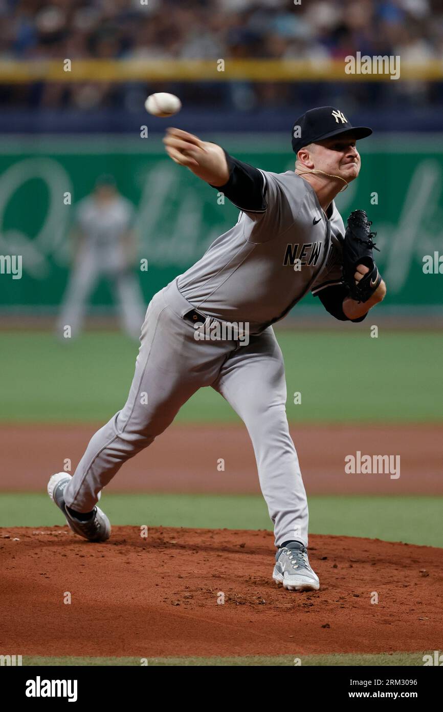New York Yankees pitcher Clarke Schmidt throws to a Tampa Bay Rays ...