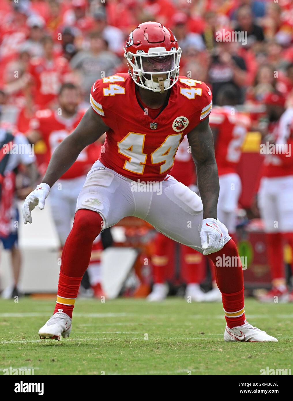 Kansas City Chiefs linebacker Cam Jones (44) moves n for position during an NFL preseason ...