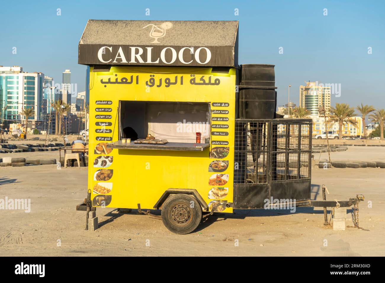 Fast food truck, traditional Bahraini Arabic foods sold at the stall ...