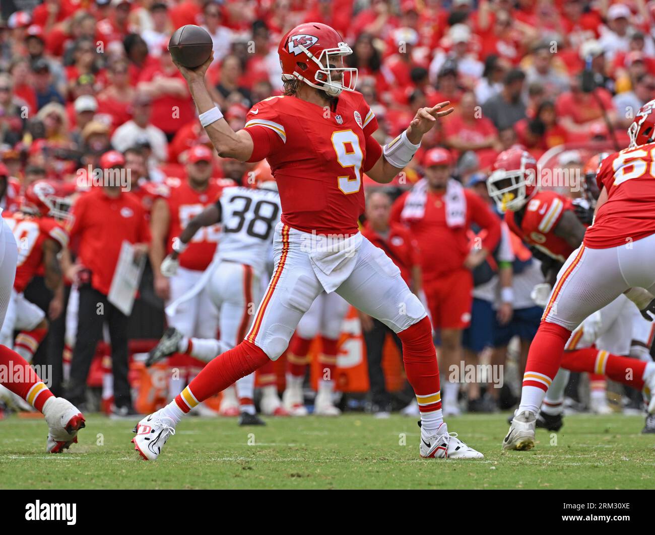 Kansas City Chiefs quarterback Blaine Gabbert (9) throws a pass during ...