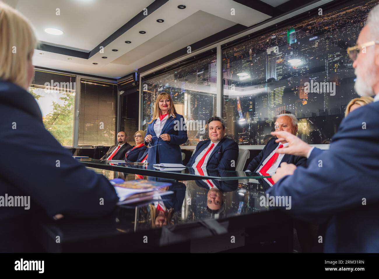 University professors having meeting at the office. College professor listening to her rector ...