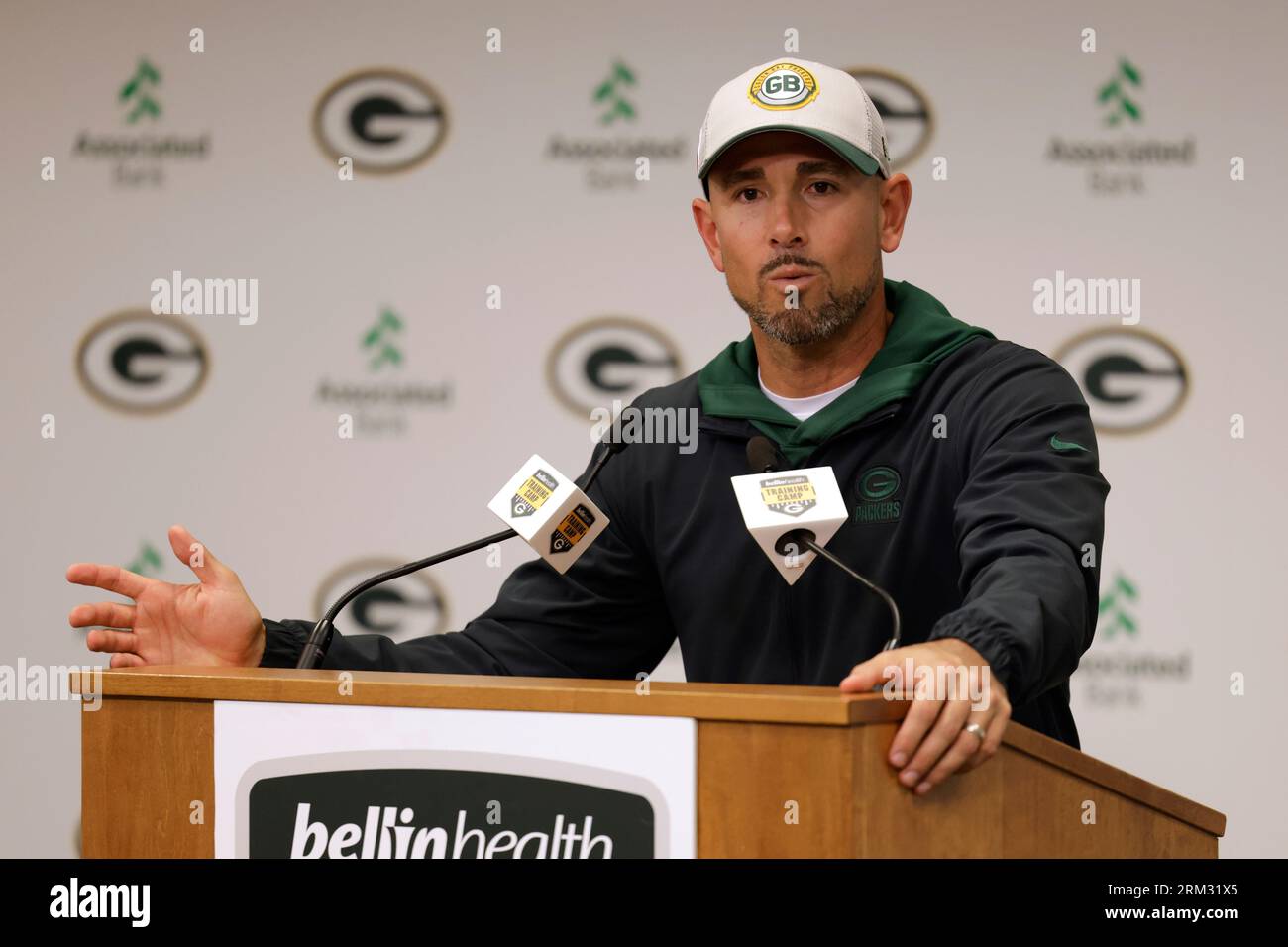 Green Bay Packers head coach Matt LaFleur speaks during a news ...
